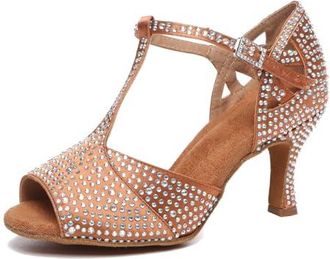 Miyoopark Chaussures de danse latine pour femme avec bride en strass - Sandales formelles de mariage, L548 Bronze 7 5 cm Talon, 37.5 EU