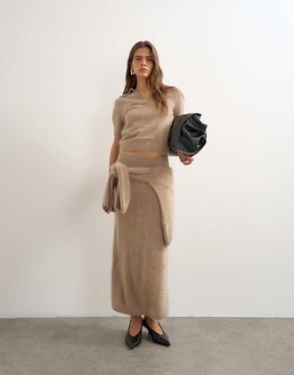 Topshop gestrickter Mix-and-Match-Maxirock aus geb&uuml;rstetem Premium-Kaschmir in Neutral