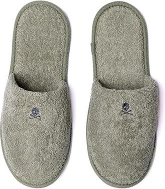 Scalpers Home Chaussons unis avec logo brodé 100% coton, kaki, 43/46 EU