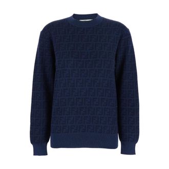 Fendi Crewneck Pullover mit Allover-FF-Motiv - - Knitwear - Damen - Blau - XS