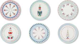 Excelsa Xmas Sweet Pastels Set mit 6 Desserttellern, Porzellan, Durchmesser 20,5 cm, Weihnachtsdekoration
