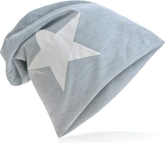 Miobo Jersey Slouch Beanie mit Stern Style, Herren Damen,Einheitsgröße,WeissStern-Hellgrau