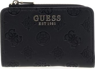 Guess Women Zarela SLG Zip Arnd Card Case Wallet, Black Logo