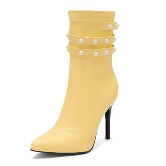 Generic Bottines habill&eacute;es &agrave; bout pointu pour femme avec fermeture &eacute;clair et talons aiguilles et perles &eacute;l&eacute;gantes pour f&ecirc;te, mariage, jaune, 39.5 EU