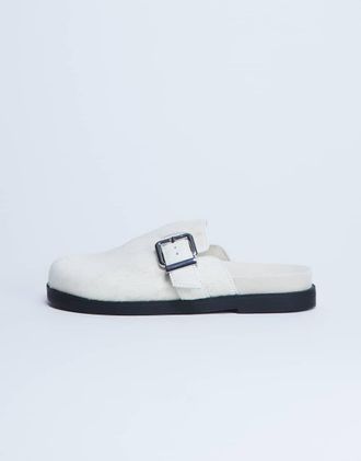 Topshop Amy - Mules &agrave; enfiler en cuir v&eacute;ritable effet poulain avec boucle - Neutre