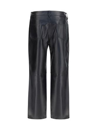 Magda Butrym Womens Leather Straight-Leg Pants Black Sheep Trousers
