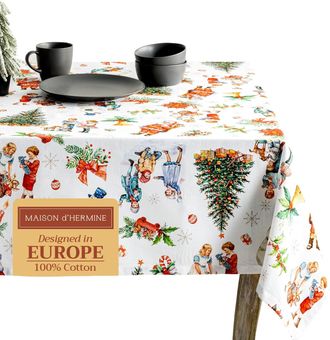 Maison d'Hermine Maison dHermine Tischdecke Rechteckig 100% Baumwolle 180 cm x 140 cm Wiederverwendbar Alltagsgebrauch für Weihnachtsdekorationen Esszimmer Landhaus Zu