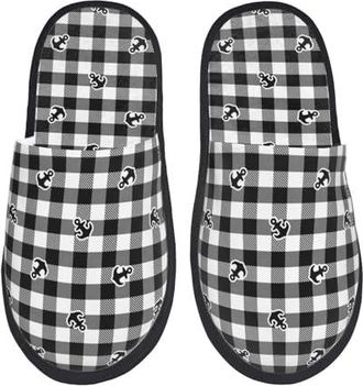 Generic Pantoufles Carreaux Tartan Noirs Doux Pantoufles En Feutre Portative Chaussons Pour Int&eacute;rieur Chambre Camping M