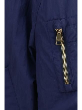 Balmain Mens Nylon Bomber Jacket With Embroidered Back Blue Polyamide Padded & Down