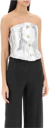 Ganni Femme, Tops, Gris, Taille: 38 FR Haut Corset en Denim M&eacute;tallis&eacute;