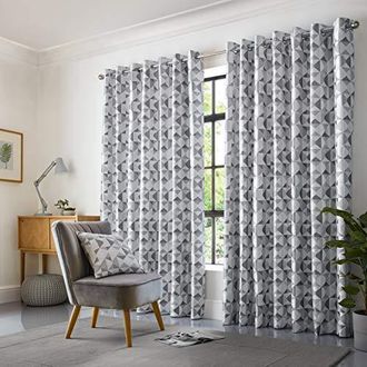 Alan Symonds Geometric Fully Lined Eyelet Curtain Pair Skandi Vorhang mit Ösen, komplett gefüttert, 117 x 137 cm, silberfarben, Silber, W 46.1 x L 53.9 (1 Panels)