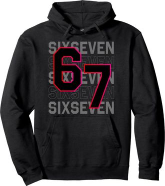 Trendy Apparel Six Seven 67 Stacked Text Poster Pullover Hoodie