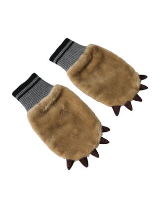 Dolce & Gabbana Womens Beige Acrylic Knitted Fur Wrist Mitten Gloves Polyester