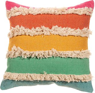 Sass & Belle Getuftetes Kissen mit Regenbogenstreifen, Baumwolle, Boho-Kissenbezug, dekoratives Wurfkissen mit Fransenstruktur, 40 x 40 cm, Streuakzent f&uuml;r Bett od
