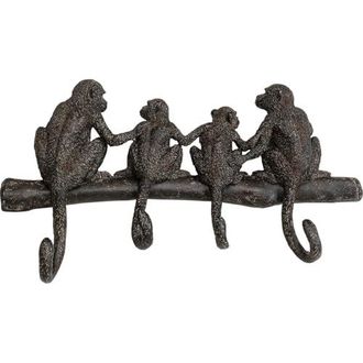 Kare Design Wandgarderobe Monkey Family, Braun, 38 cm, Garderobenleiste mit 4 Haken, Vintage-Stil, Motiv AFFE, Wanddekoration, Flur