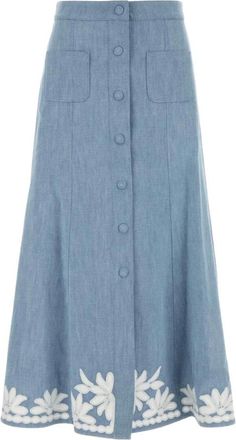 Valentino Garavani Jupe midi en chambray - Femme - Jupes - Bleu - Taille: 38 FR
