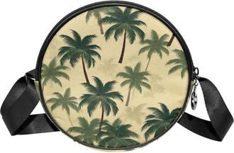 Generic Petit sac &agrave; bandouli&egrave;re Circle pour femme, motif feuille artistique, sac &agrave; dos avec fermeture &eacute;clair, bretelles r&eacute;glables, sac &agrave; main rond d&eacute;contract&eacute;