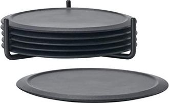 Zone Denmark Singles Glasuntersetzer aus Silikon, Untersetzer für Gläser, Tassen, Cocktailgläser, Durchm. 10 cm, Höhe 3,1 cm, 6 Stück, inkl. Halter, Schwarz