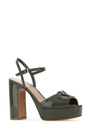 Valentino Garavani Womens Vlogo Sandals Green Calf Leather