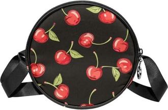 Generic Sac &agrave; bandouli&egrave;re rond rond pour femme, joli cerise, avec fermeture &eacute;clair, bretelles r&eacute;glables, style d&eacute;contract&eacute;