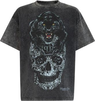 Philipp Plein T-Shirt Rundhalsausschnitt SS Totenkopf - - Tops - Herren - Grau - XL