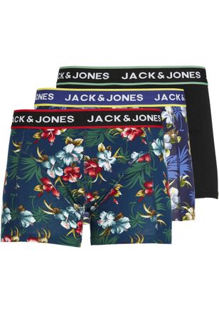 Jack & Jones Trunk JACK & JONES JACFLOWER mit Blumenprint und elastischem Bund, Herren, Gr. S, 3 Stk., schwarz, Jersey, Obermaterial: 95% Baumwolle, 5% Elasthan, b