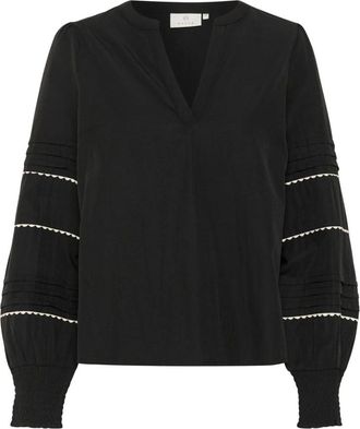 Kaffe Femme, Blouses et Chemises, Noir, Taille: 48 FR Blouse Noire Profonde avec Manches Bouffantes