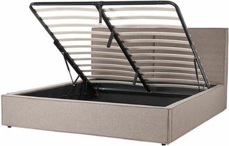 Beliani Polsterbett Taupe Stoffbezug mit Hohem Kopfteil Lattenrost 180 x 200 cm Bettkasten Hochklappbar Modern Skandi Schalfzimmer Ausstattung Möbel