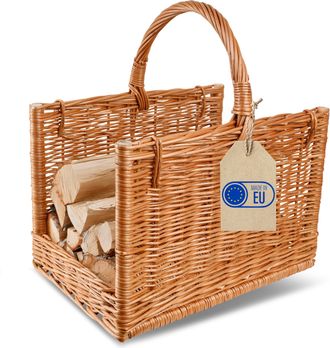 Creative Home Groß Kaminkorb Holzkorb Kaminholzkorb Rattan | 45 x 30 x 47 cm | Aufbewahrung Rechteckig Weidenkorb für Kaminholz/Holz | Braun Dick Weide Feuerholzkor