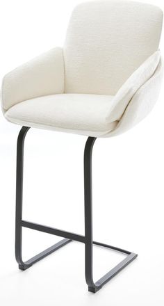 DELIFE Barstuhl Luan-Flex Boucl&eacute; Soft Beige Freischwinger Flach Metall Schwarz, Barst&uuml;hle