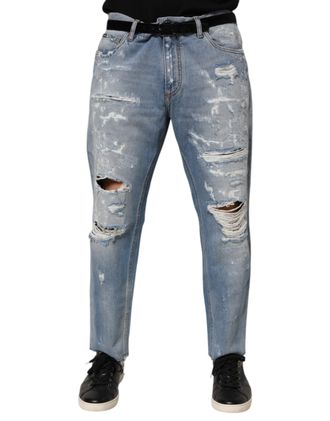 Dolce & Gabbana Mens Distressed Cotton Denim Jeans Blue
