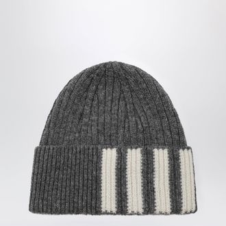 Thom Browne Graue gerippte Kaschmir-Beanie