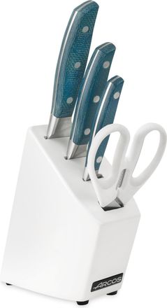 Arcos 194000 Brooklyn - K&uuml;chenmesser-Set 4 St&uuml;ck (3 Messer + 1 schere) - Klinge aus NITRUM geschmiedetem Edelstahl - HandGriff Micarta - Holzblocks Farbe We