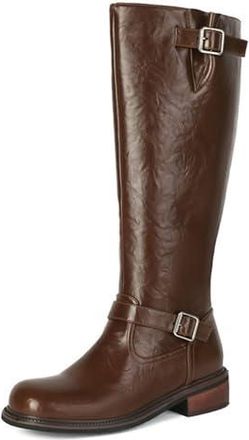 Generic Bottes déquitation classiques à bout rond et talon bloc bas pour femme, marron, 37.5 EU