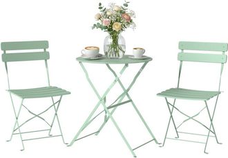 OUTSUNNY Ensemble bistrot de jardin - 3 pi&egrave;ces - table et 2 chaises pliantes &agrave; lattes san montage - m&eacute;tal -42x48x80cm - vert