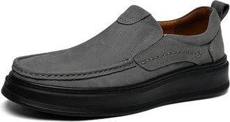 Generic Mocassins à enfiler en cuir pour homme, chaussures de marche décontractées confortables pour le travail, le bureau, lextérieur, Noir, 42 2/3 EU