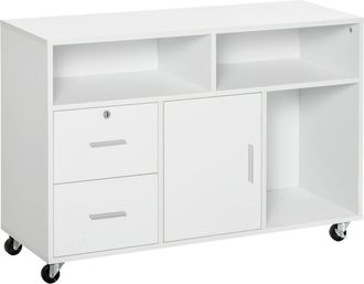 HOMCOM B&uuml;rocontainer mit Rollen, Aktenschrank, B&uuml;roschrank, Sideboard, Badezimmerschrank f&uuml;r B&uuml;ro, K&uuml;che, Schlafzimmer, Wohnzimmer Spanplatte, Wei&szlig;, 100 x 35