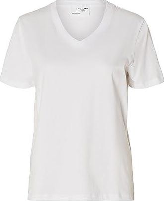 Selected Slfessential SS T-Shirt col en V Noos, Blanc éclatant