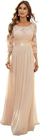 Ever-pretty Robes de Soirée Femme Empire Manches 3/4 en Dentelle Élégant 46 Nude