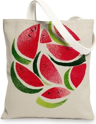 Generic Sac fourre-tout en toile à motif de fruits, sacs dépicerie artistiques réutilisables, décontractés, légers et lavables, sacs en toile pour G, beige, 1