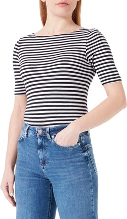 Marc O'Polo Damen T-Shirt mit U-Boot-Ausschnitt gestreift, Mehrfarbig (Multi/Night Sky), XS