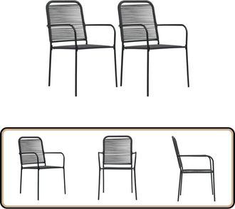 vidaXL Vidaxl - Chaises de jardin lot de 2 Corde en coton et acier Noir - Chaise De Jardin - Chaise Dextérieur - Mobilier De Jardin - Fauteuil De Jardin