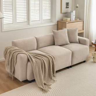 STILVORA Canap&eacute; Droit 3 Places avec Coussins de Dossier Confort Ergonomique Assise Large Tissu Chenille Beige