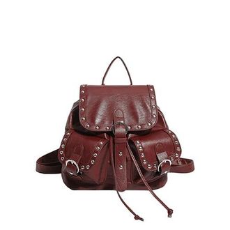 Generic Sac &agrave; dos de voyage tendance en cuir synth&eacute;tique de grande capacit&eacute; avec rabat pour adolescentes et adultes, Rouge