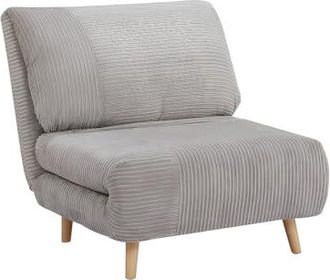 Vente-Unique Fauteuil Convertible en Velours c&ocirc;tel&eacute; PALULA - Gris Clair