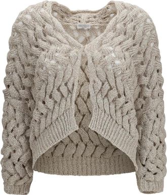 Brunello Cucinelli Offener Pailletten-Strickjacke - - Knitwear - Damen - Beige - S