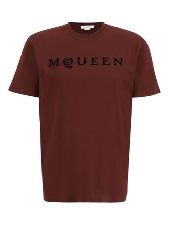 Alexander McQueen t-shirt Madder &agrave; logo floqu&eacute; - Marron