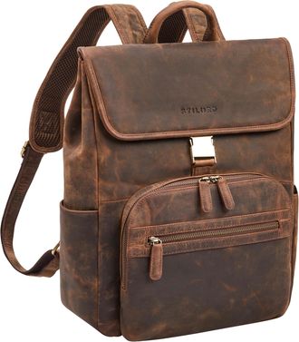 STILORD Santino Vintage Leder Rucksack Gro&szlig; - Daypack Cityrucksack Echt Leder Arbeitsrucksack B&uuml;rorucksack mit Laptopfach 15.6-16 Zoll Reiserucksack Damen & H