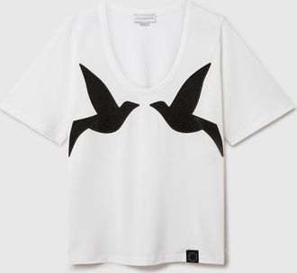 Stella McCartney Blackbird Crystal-Embellished T-Shirt, Woman, White, Size: XS