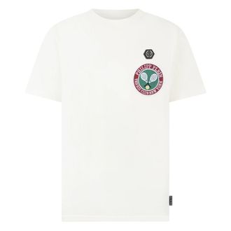 Philipp Plein Rundhals-T-Shirt Patch Tennis - - Tops - Herren - Wei&szlig; - XS